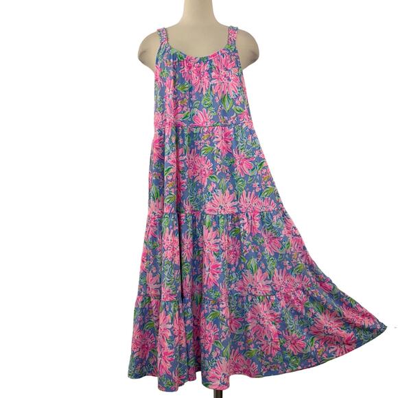 Lilly Pulitzer | Dresses | Lilly Pulitzer Loro Midi Tiered Dress Blue Peri Sunrise Bay Pink ...